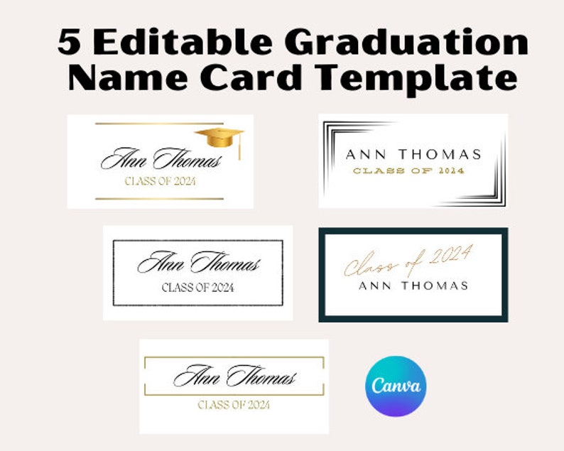 Editable 2024 Graduation Name Card Template Canva Template Bundle ...