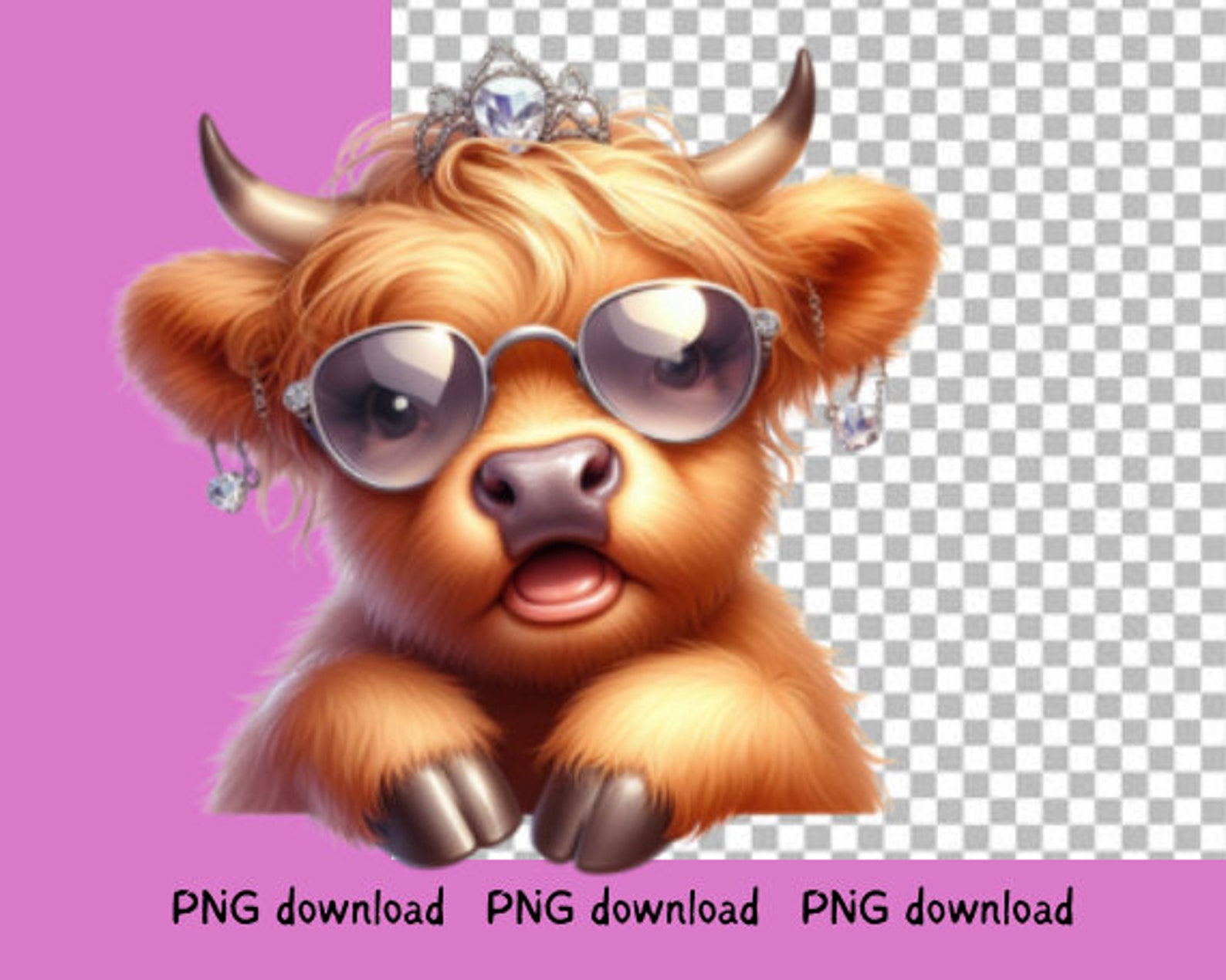 Boujee Highland Cow Bundle , Tiara Heifer SVG PNG, Highland Cow Png ...