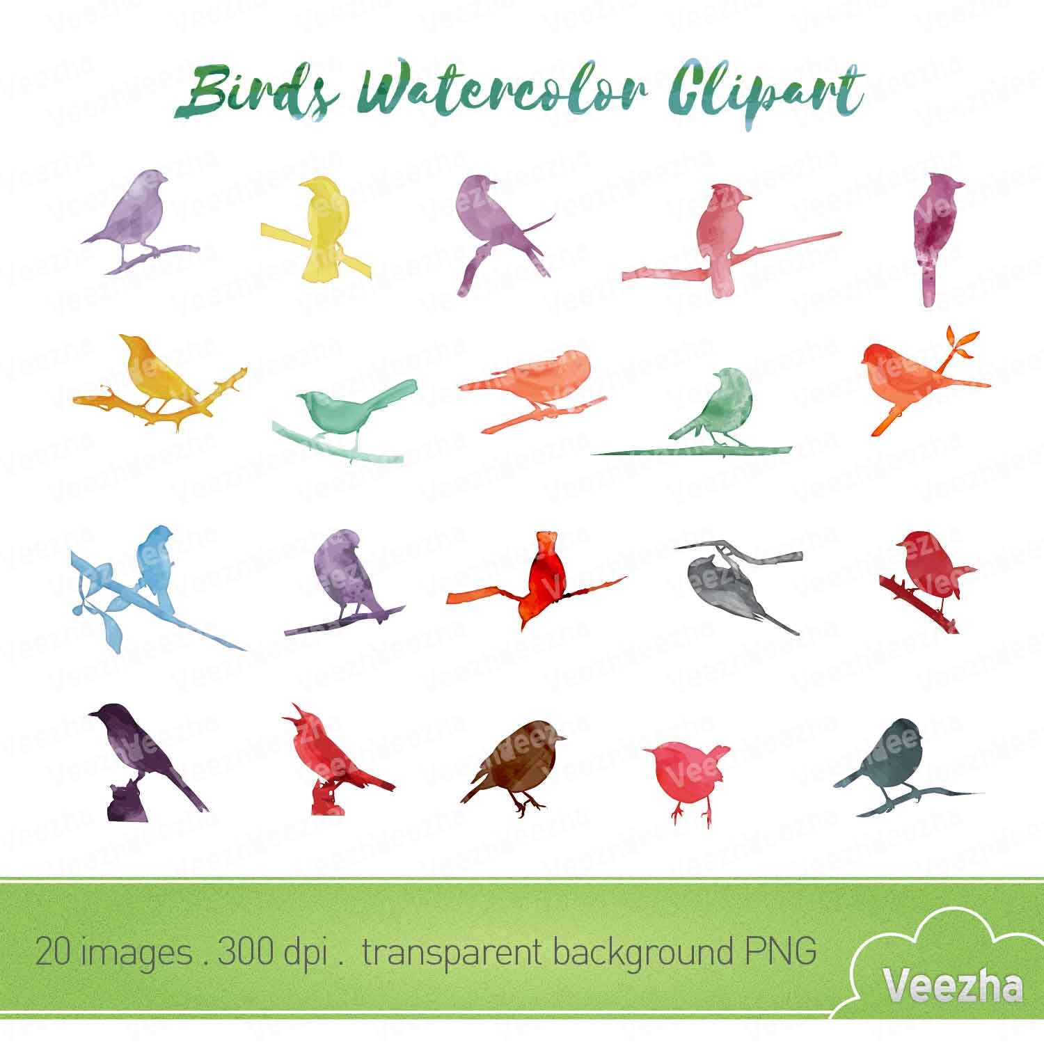 Bird Silhouette Watercolor Clip Art | Etsy