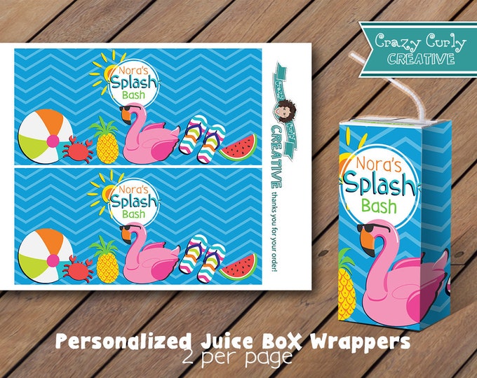 Splash Party Personalized Juice Box Wrappers / Splash Bash Custom Party ...