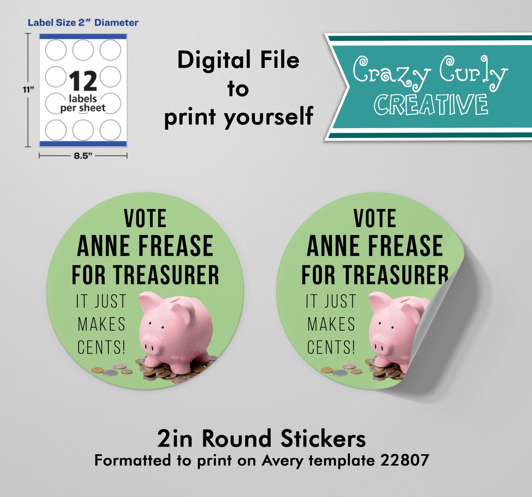 School Election Treasurer Custom Stickers 2in Round Avery Labels 22807 ...