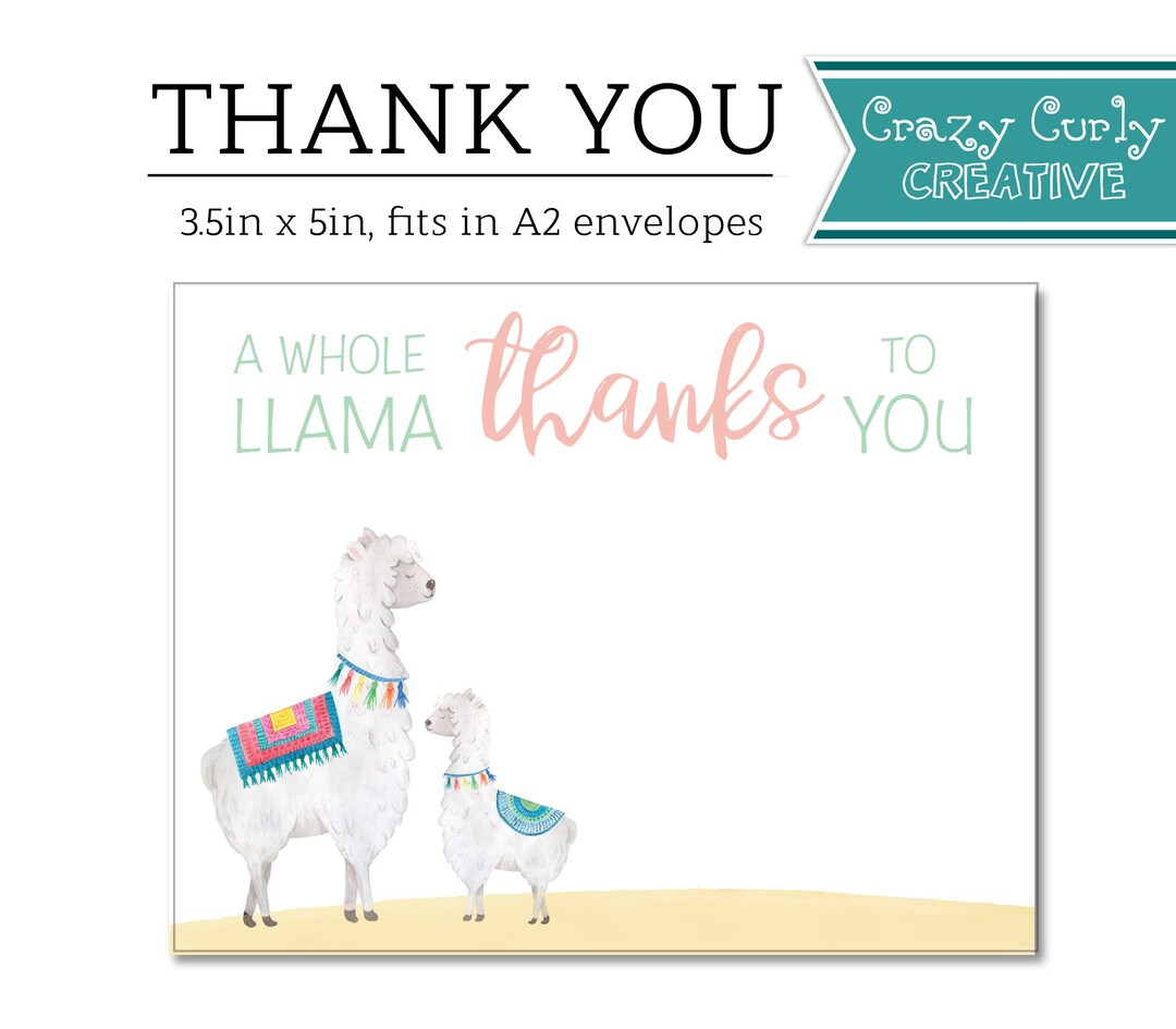 A Whole LLAMA Thanks to You Thank You Card - 3.5in X 5in - Thank You ...