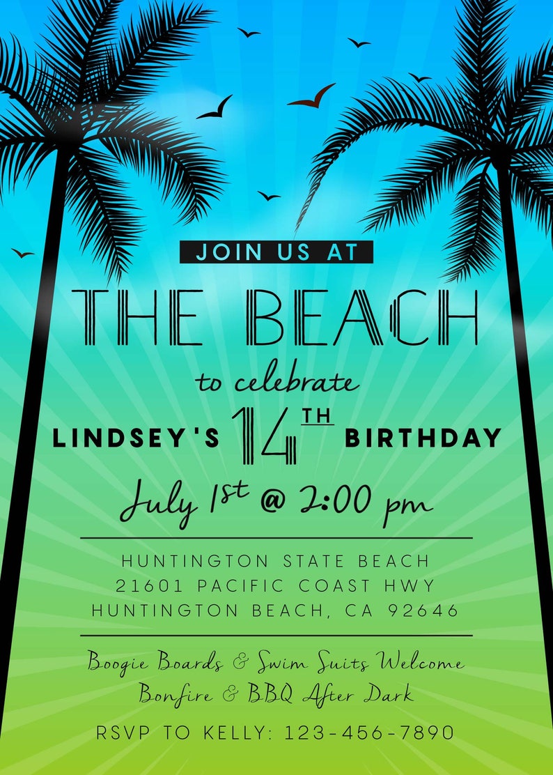 Beach Birthday Invitation / Beach Party Invitation / Beach - Etsy Beach Birthday Invitation / Beach Party Invitation / Beach - Etsy