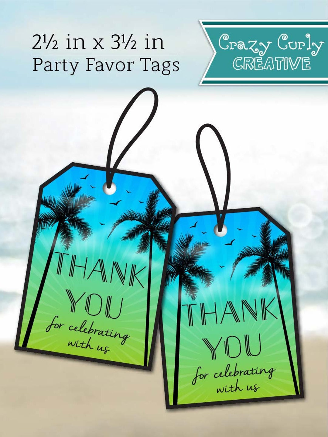 Beach Birthday Party Favor Tags / Beach Party Tags / Beach Thank You ...