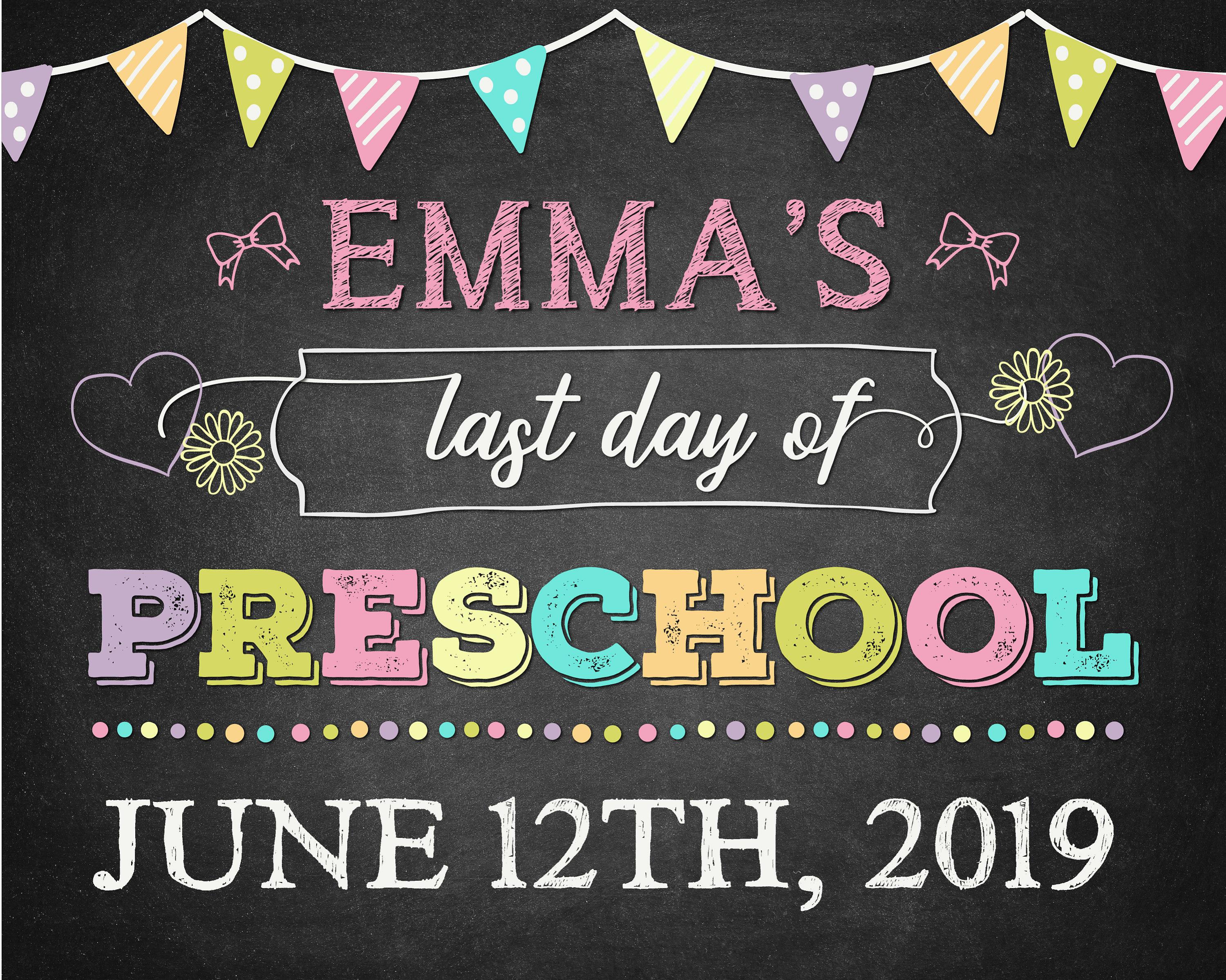 Last Day of School Sign - School Photo Prop - Girl Chalk School Sign ...