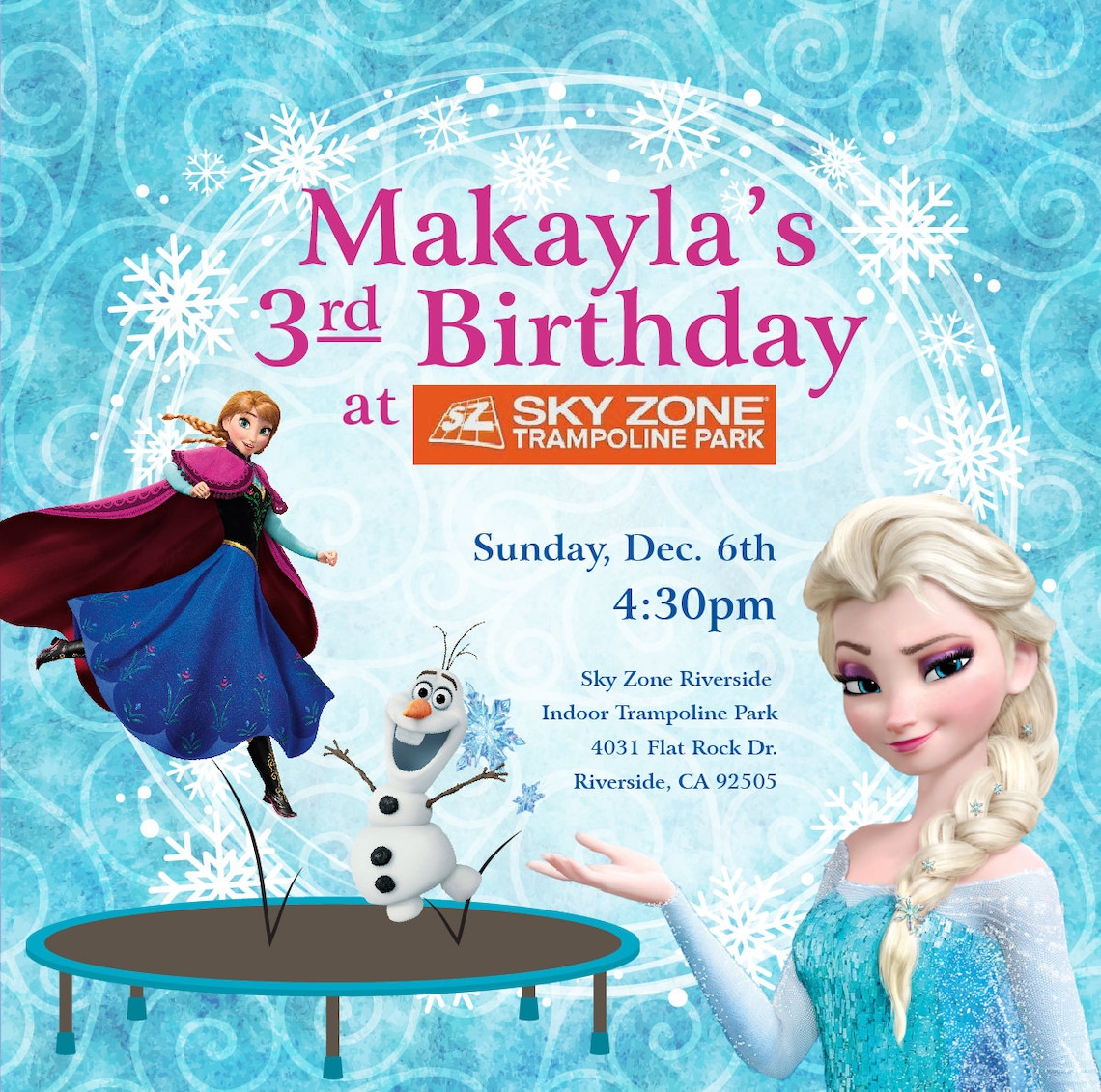 Frozen Jump Party Birthday Invitation- Frozen Trampoline Party- Anna ...