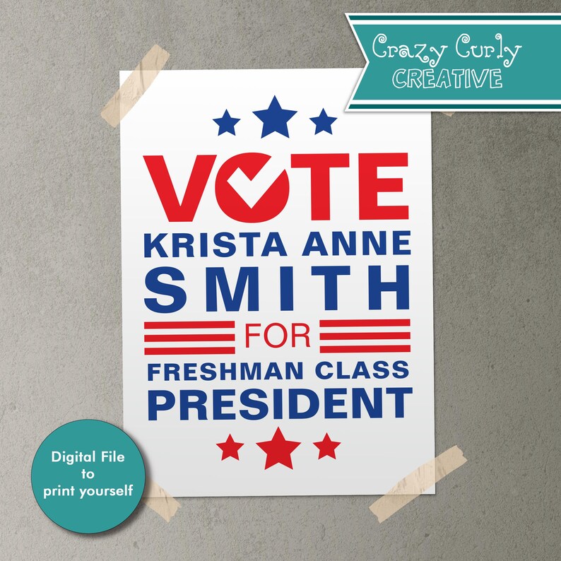 PRINT YOURSELF Election Poster Sign // School Campaign Sign // VOTE ...