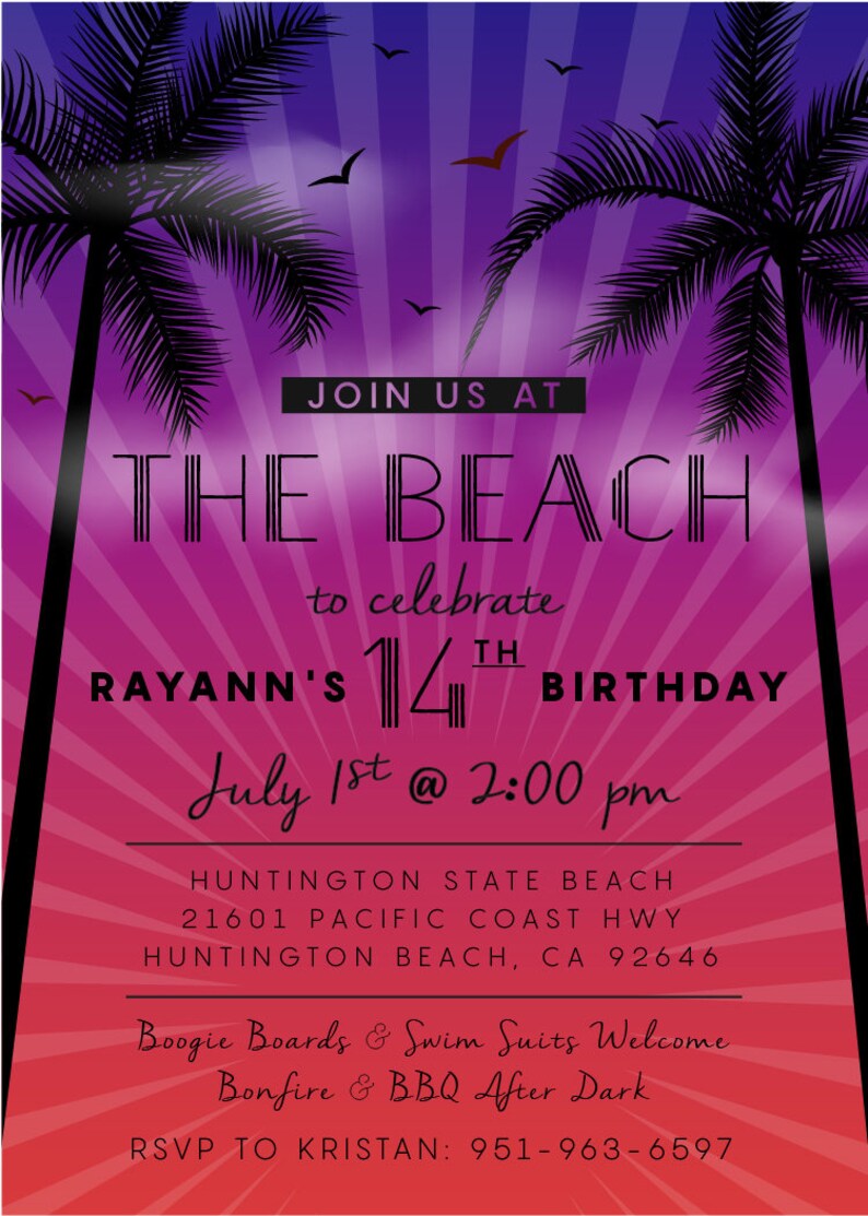 Beach Birthday Invitation / Beach Party Invitation / Beach | Etsy