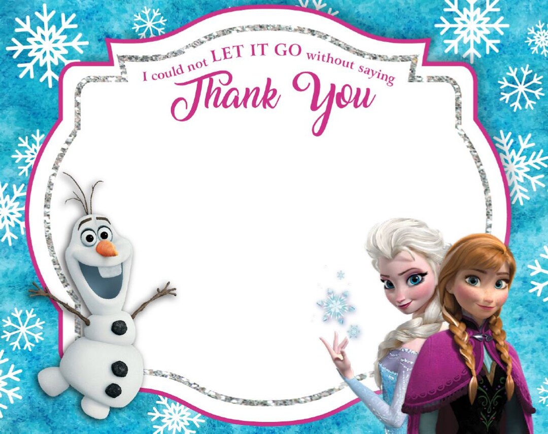 Frozen Thank You Card 3.5x5in Folded or Flat Digital Download or ...