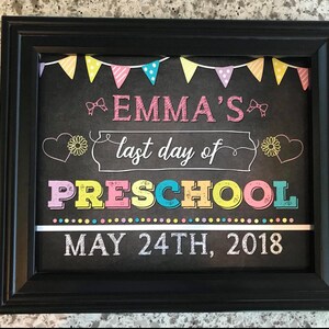 Last Day of School Sign - School Photo Prop - Girl Chalk School Sign ...