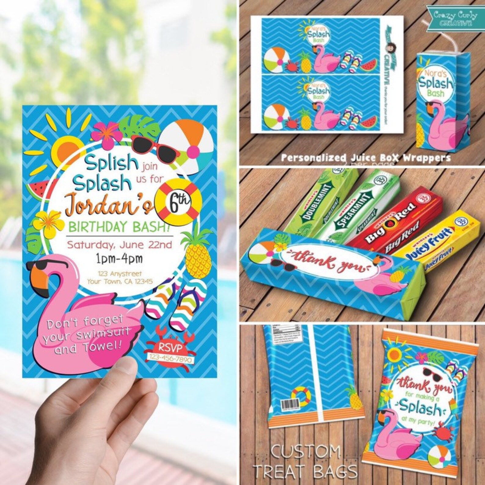 Splash Party Personalized Juice Box Wrappers / Splash Bash Custom Party ...
