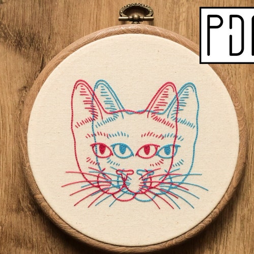 Kits & How To Sewing & Needlecraft Cat line art Embroidery digital ...