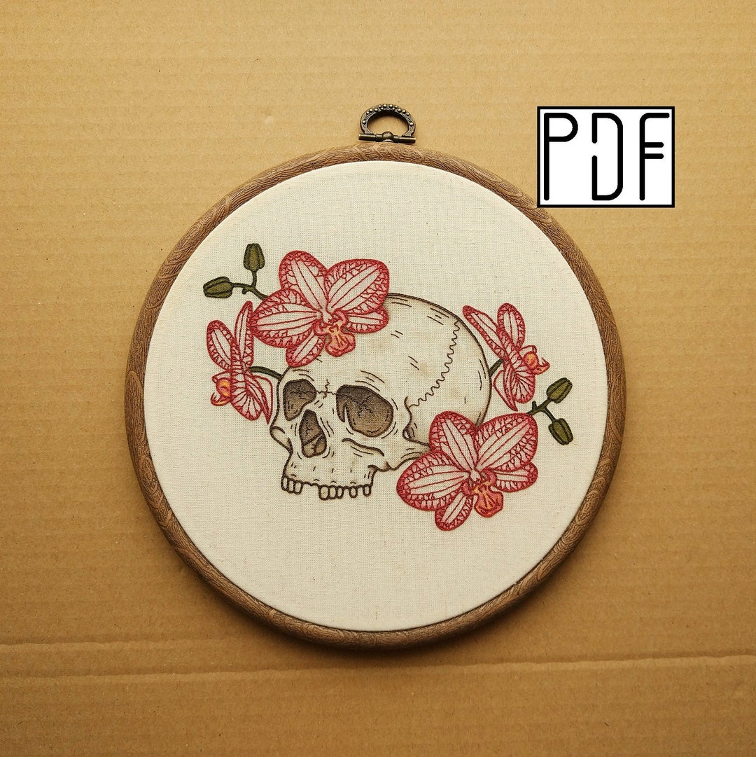 Digital PDF Pattern - Orchid Skull Hand Embroidery Pattern (PDF Modern ...