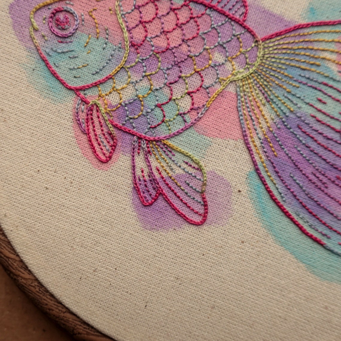Watercolor Goldfish Hand Embroidery Hoop Art modern hand | Etsy