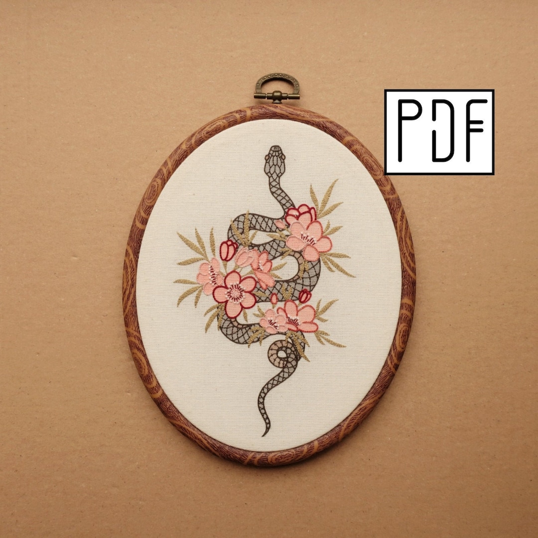 Digital PDF Pattern Flower Snake Hand Embroidery Pattern PDF Modern ...