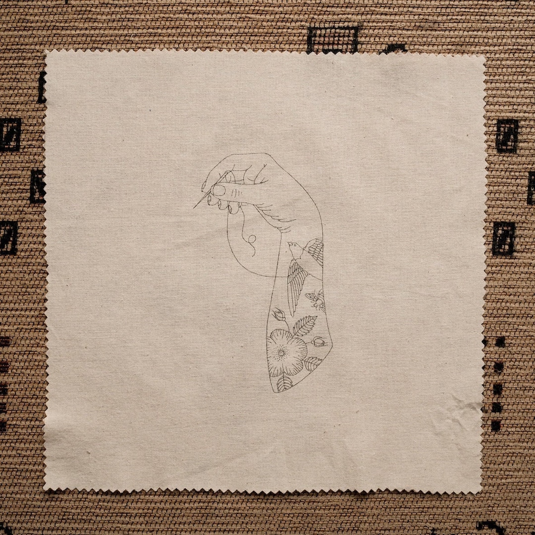 FABRIC - Pre Hand-drawn Tattoo Arm Embroidery Pattern Fabric ...