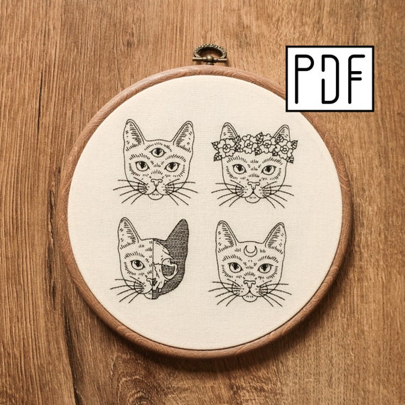 Digital PDF pattern Cats Hand Embroidery Pattern PDF modern | Etsy