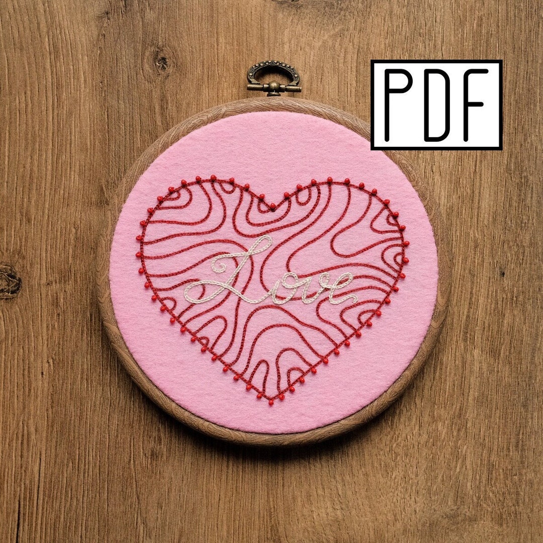 Digital PDF - Love Heart Hand Embroidery Pattern (digital Download ...