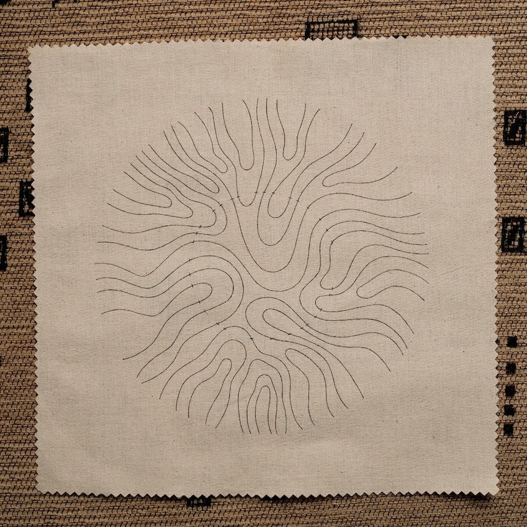 FABRIC - Pre Hand-drawn Abstract Lines Embroidery Pattern Fabric ...