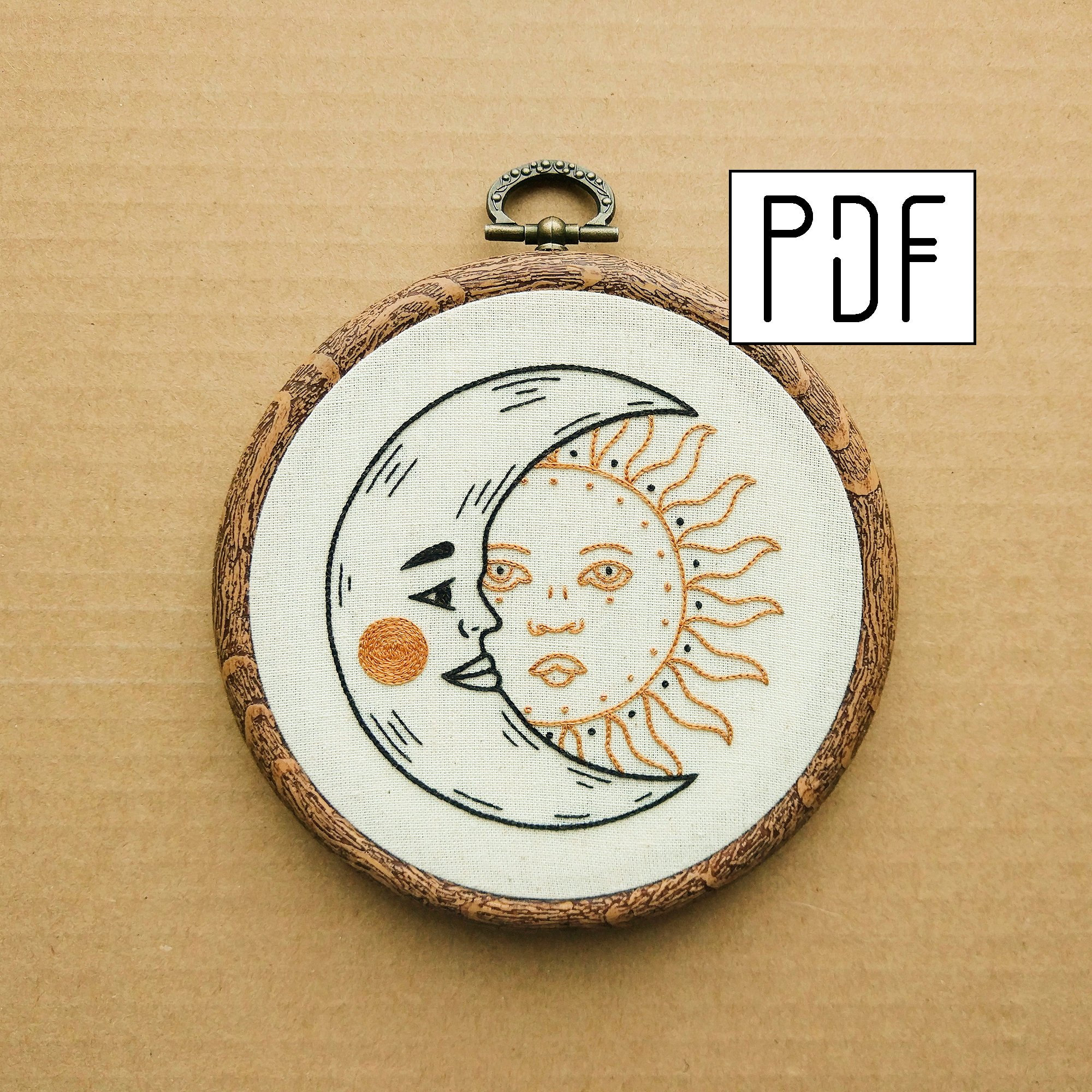 Digital PDF Pattern Crescent Moon and Sun Hand Embroidery - Etsy UK