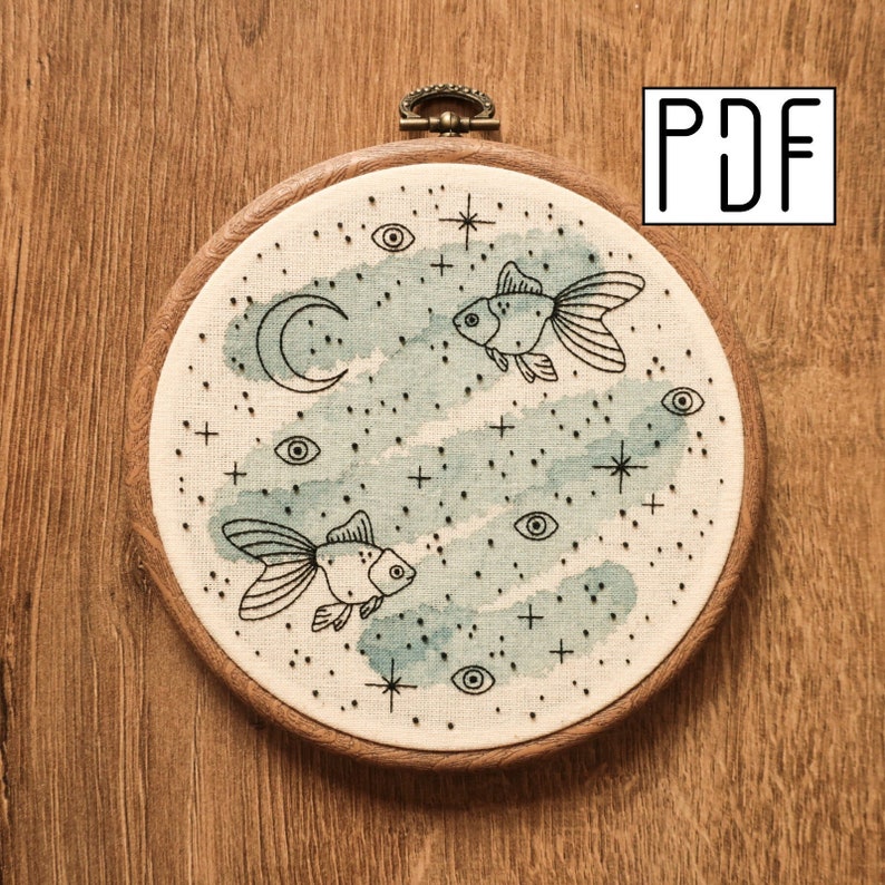 Digital PDF Pattern Night Sky Fish Hand Embroidery Pattern - Etsy