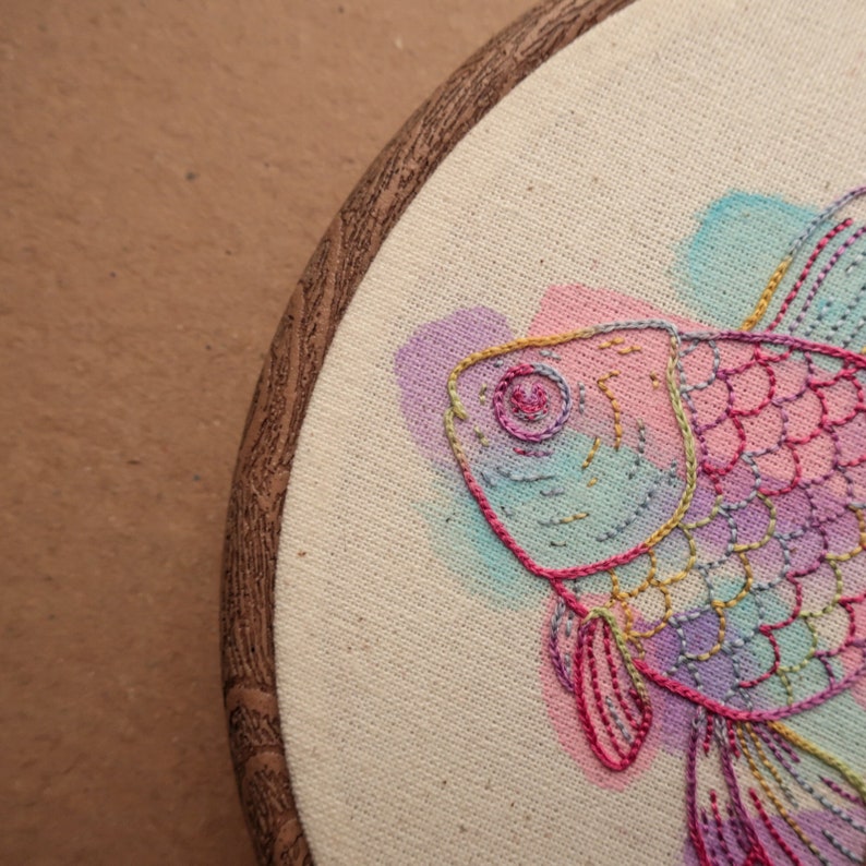 Watercolor Goldfish Hand Embroidery Hoop Art modern Hand - Etsy