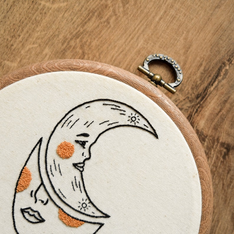 Crescent Moon Girl Hand Embroidery Hoop Art: Modern Wall Decor - Etsy
