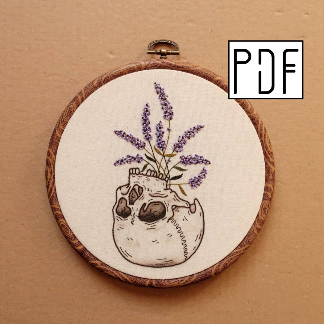 Digital PDF - Lavender Skull Hand Embroidery Pattern (digital Download ...