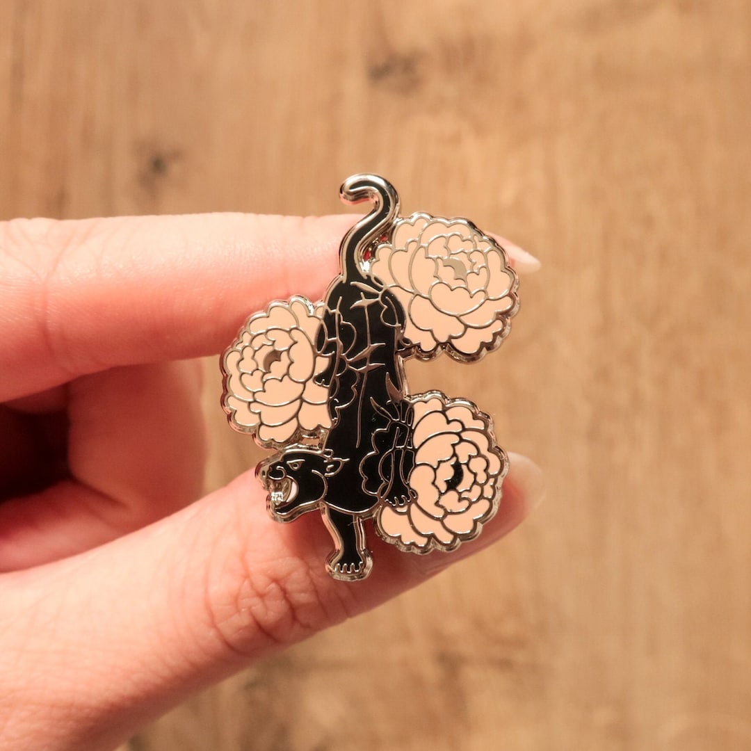 SILVER Flower Panther Hard Enamel Pin (raised Silver Metal) - Etsy