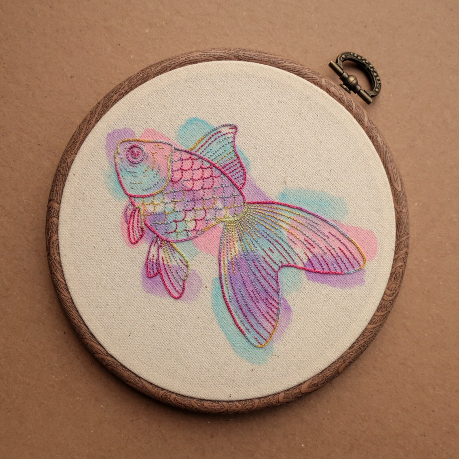 Watercolor Goldfish Hand Embroidery Hoop Art modern Hand | Etsy