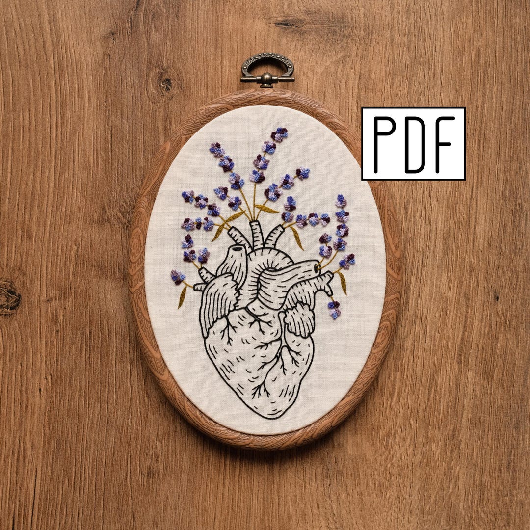 Digital PDF - Lavender Human Heart Hand Embroidery Pattern (digital ...