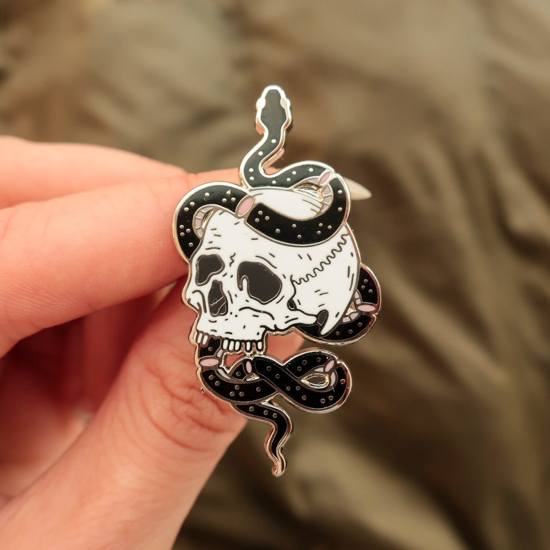 Silver Snake and Skull Hard Enamel Pin - Etsy
