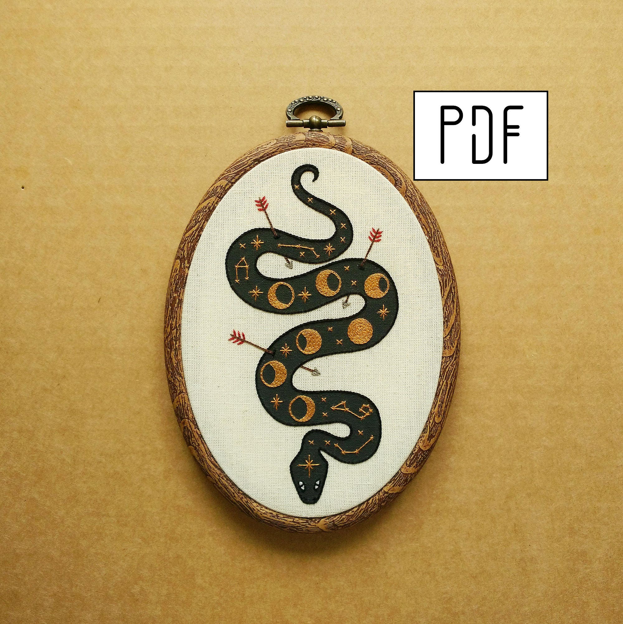 Snake and Moon PDF Embroidery Pattern Embroidery Kits & How To etna.com.pe