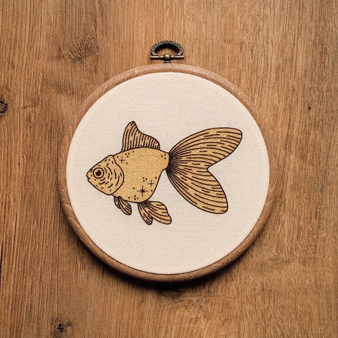 Celestial Goldfish Hand Embroidery Hoop Art: Modern Wall Decor - Etsy