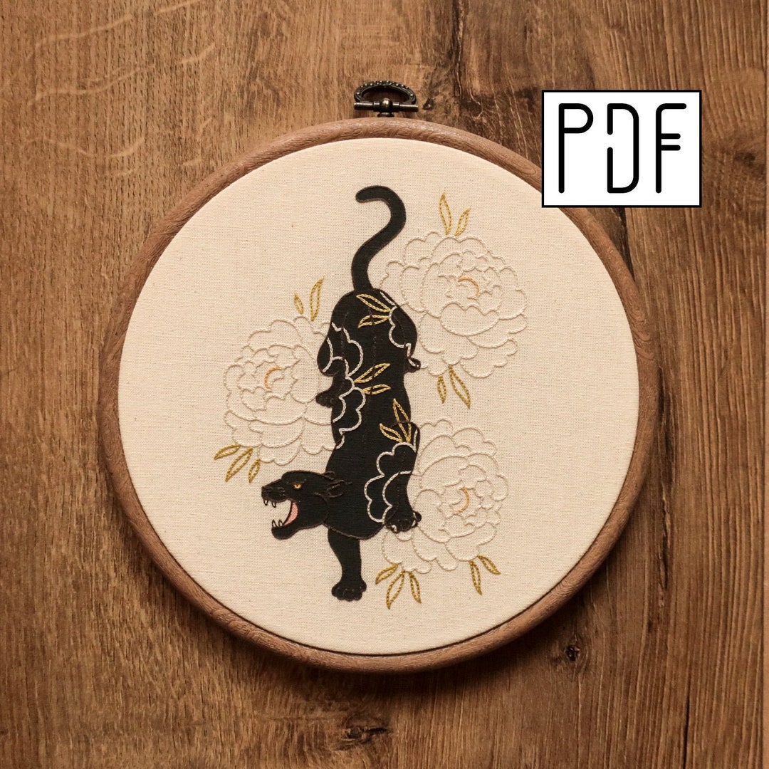 Digital PDF - Flower Panther Hand Embroidery Pattern (digital Download ...