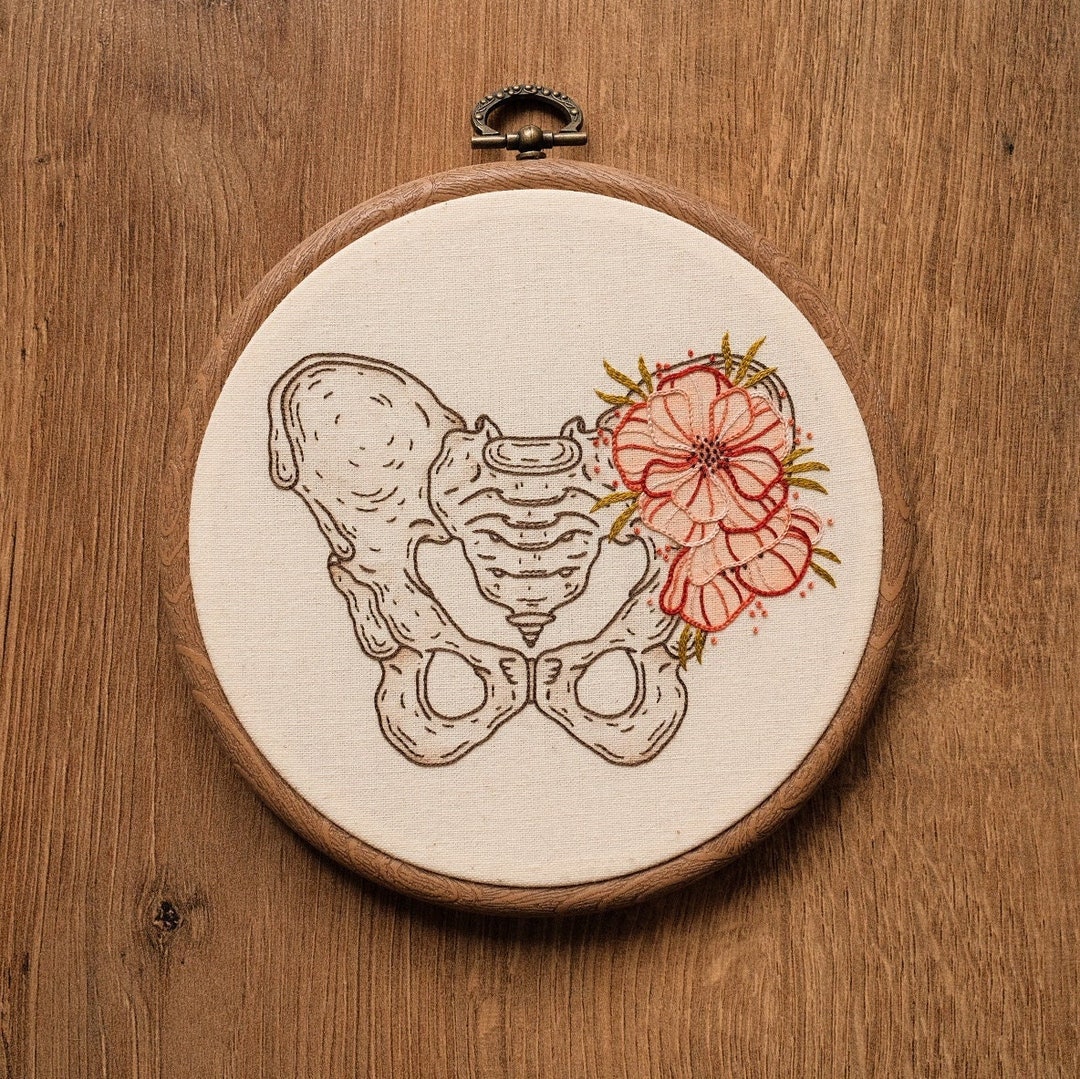 Floral Pelvis Hand Embroidery Hoop Art (modern Hand Embroidery Wall ...
