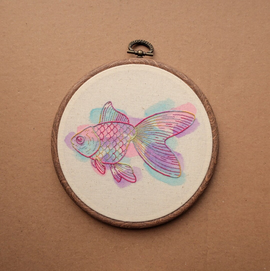 Watercolor Goldfish Hand Embroidery Hoop Art modern Hand Embroidery ...