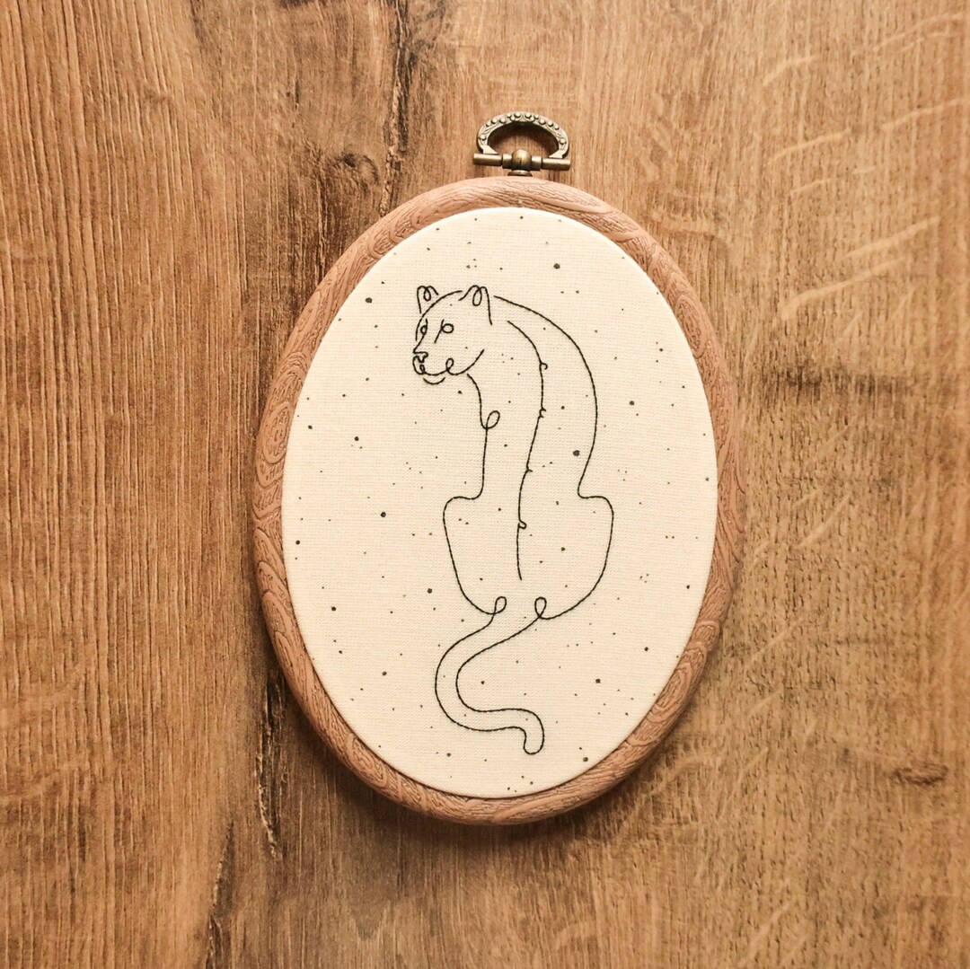 Black Embroidery Floss Line Panther Hand Embroidery Hoop Art - Etsy