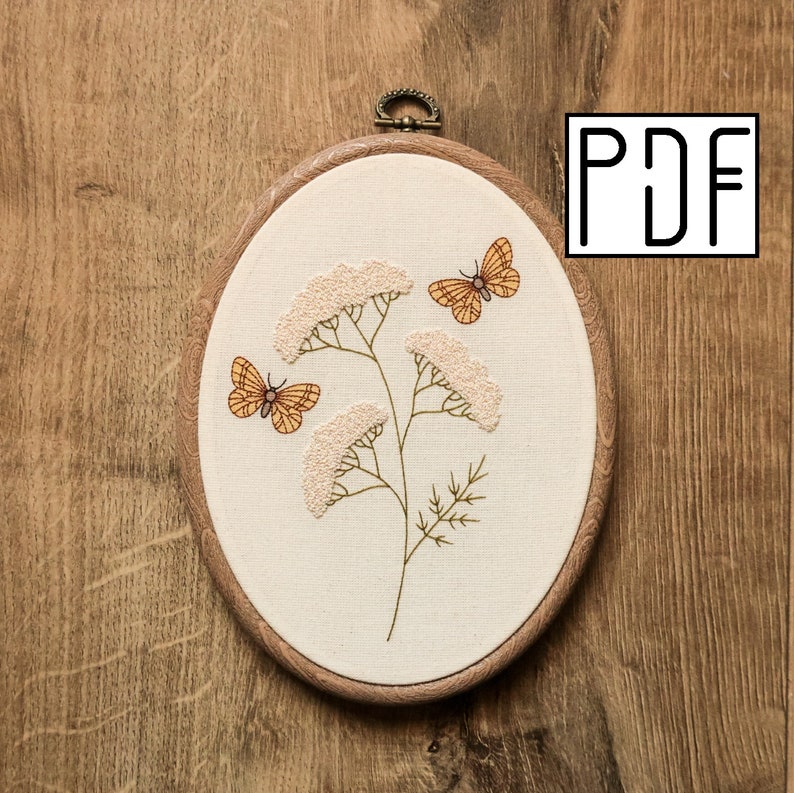 Digital PDF - Yarrow Flower With Butterflies Hand Embroidery Pattern ...
