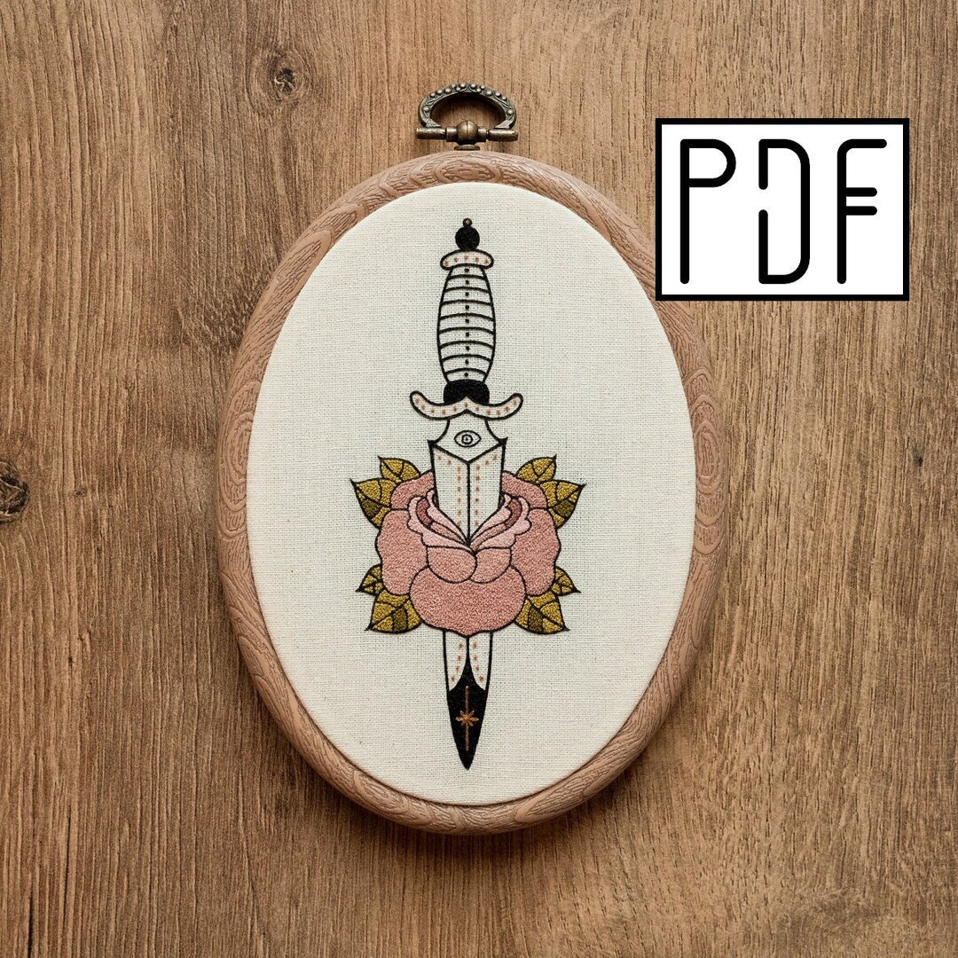Digital PDF Pattern Rose Dagger Hand Embroidery Pattern PDF Modern Hand ...