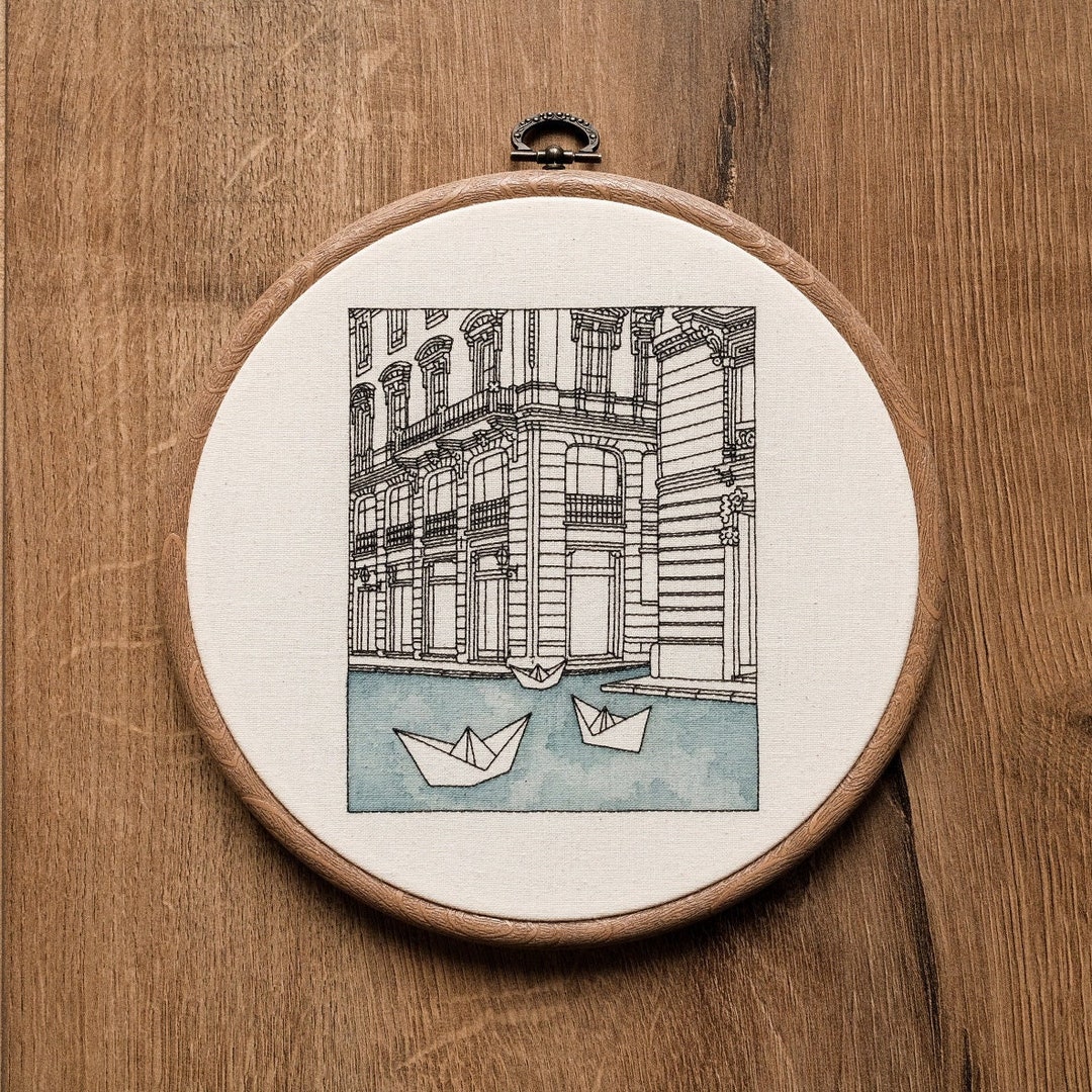 Architecture Hand Embroidery Hoop Art - Milan Paper Boats: Modern Wall ...