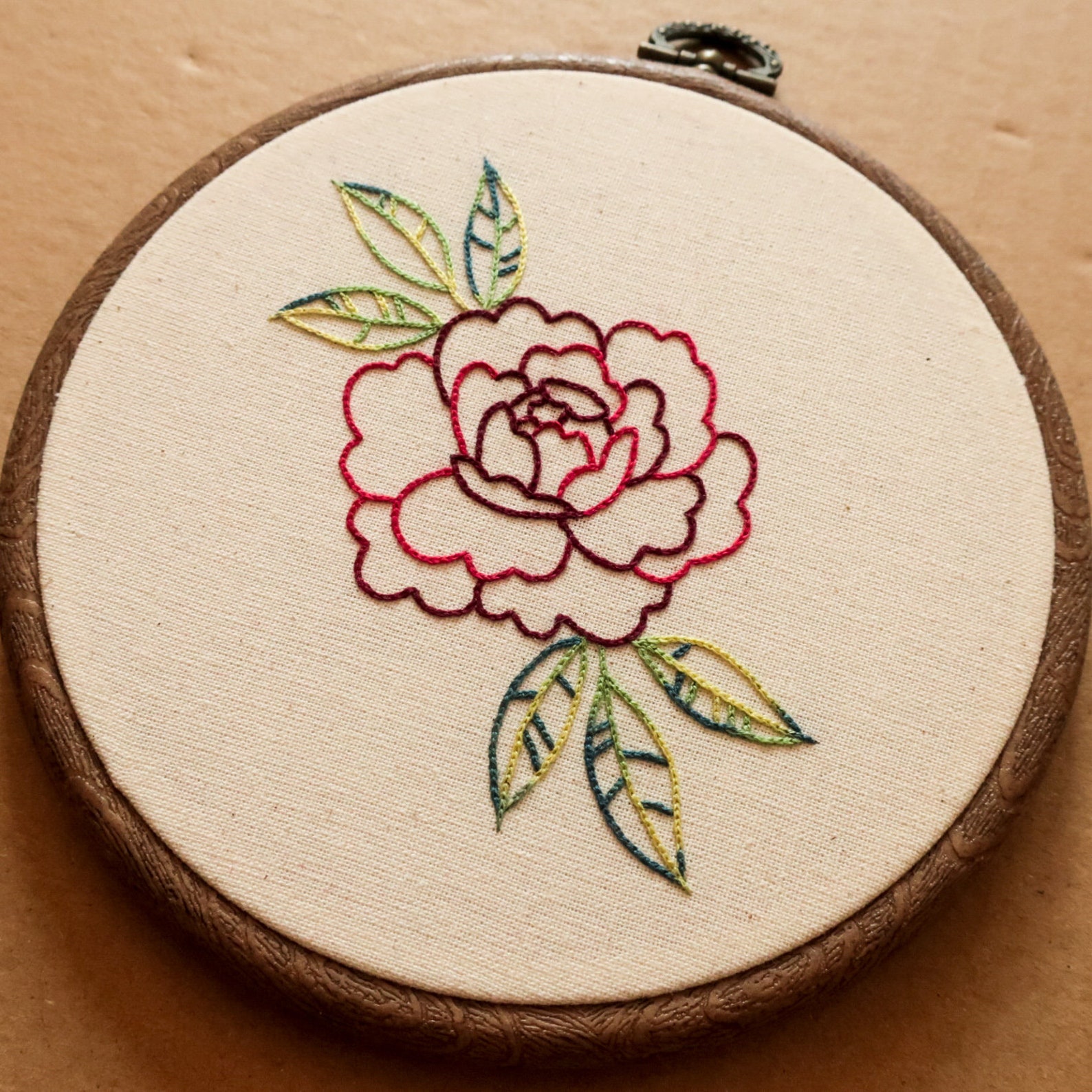 Rose Hand Embroidery Hoop Art modern Hand Embroidery Wall | Etsy