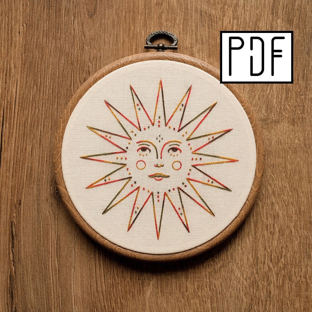Digital PDF Pattern - Sun Hand Embroidery Pattern (PDF Modern Hand ...