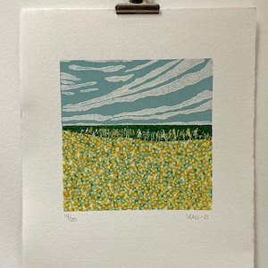 Linocut Flower Field, Original Landscape, Abstract Art, Block Print ...