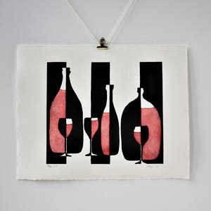 Black White Linocut, Food Art, Wine Art Print, Art for Wine Lover ...
