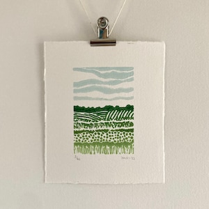 Small Linocut, Green Landscape, Abstract Original Lino Print, Tree Art ...