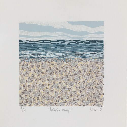 Sea Linocut Print Blue Small Art Original Abstract Lino - Etsy