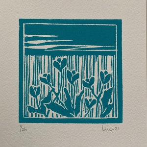 Sea Linocut Print, Blue Small Art, Original Abstract Lino Print ...