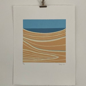 Original Print, Linocut Print, Sea Linocut, Beach Landscape, Abstract ...
