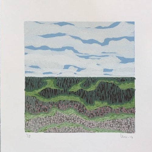 Linocut Flower Field Original Landscape Abstract Art Block | Etsy